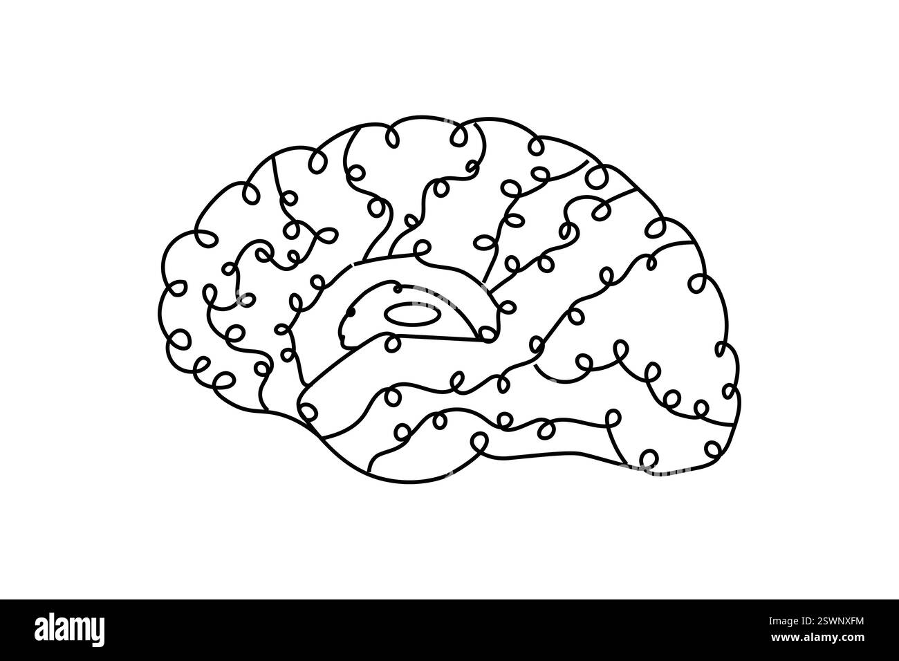 continuous human brain single line art hand drawn minimalism style ...