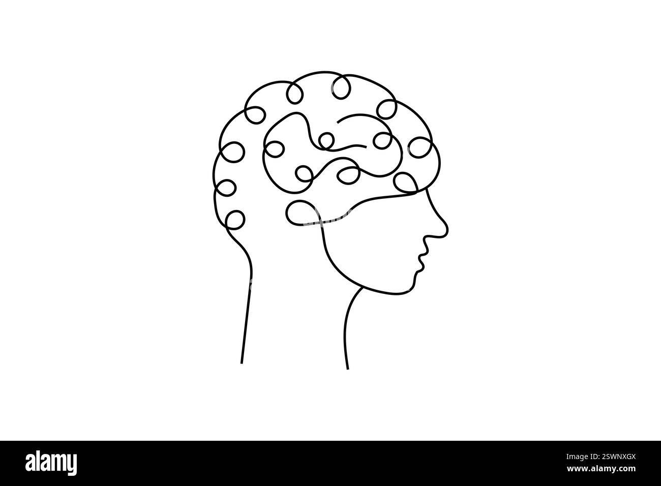 continuous human brain single line art hand drawn minimalism style ...