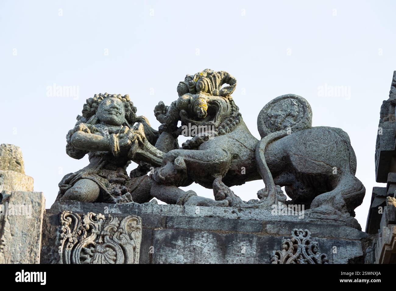 India, Karnataka, Hassan, Beautiful Carving Sculpture of Yali, Mosale ...