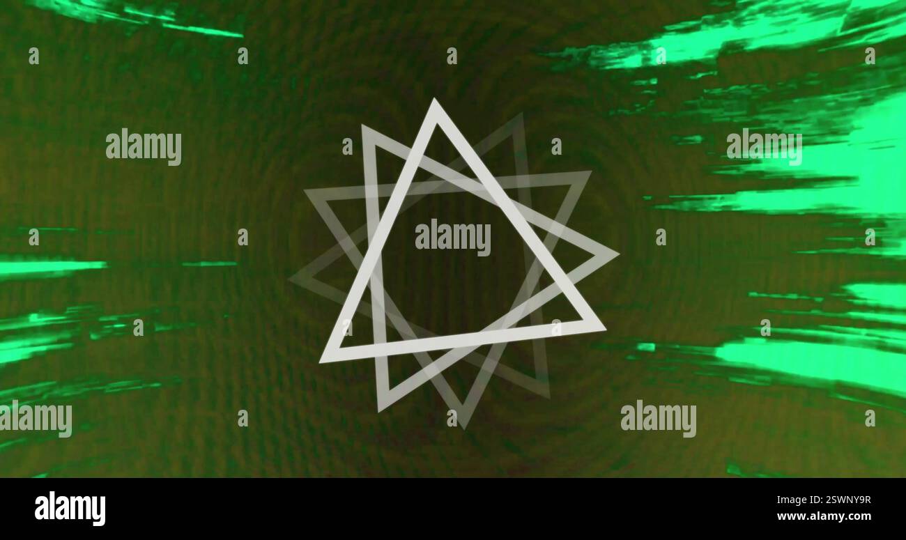 Image of moving triangles over green shapes Stock Photo - Alamy