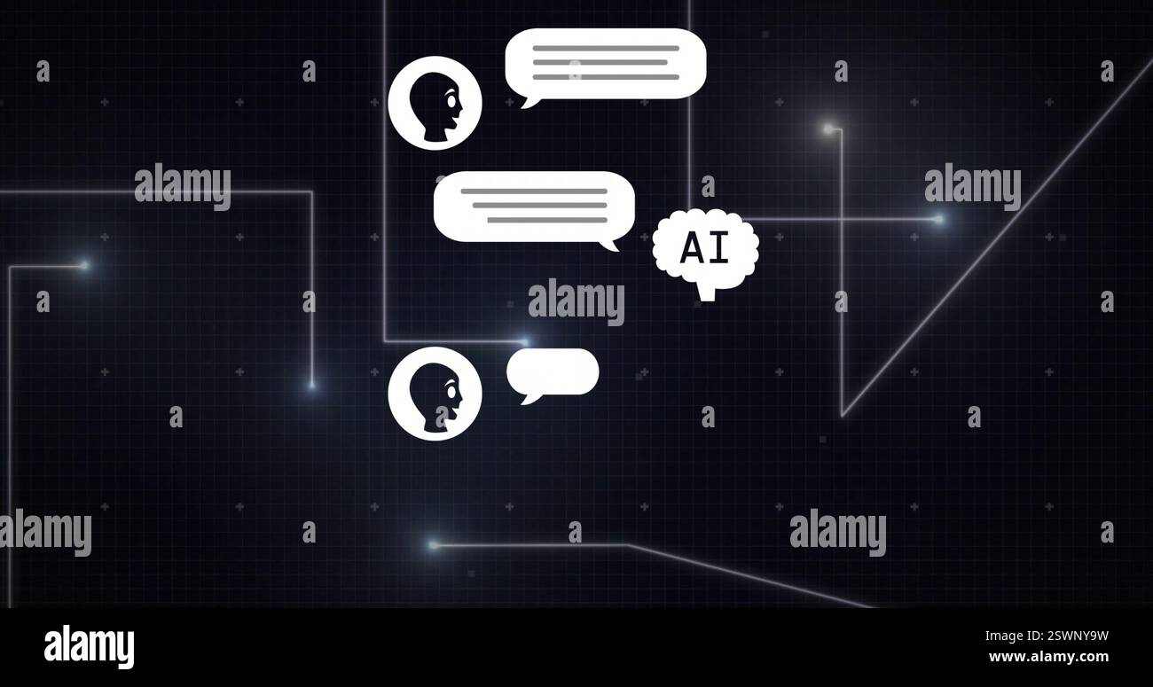 Image of digital data processing and connections with ai chatbot icons ...