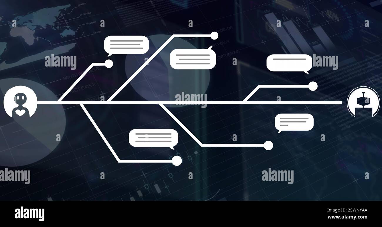 Image of digital data processing and connections with ai chatbot icons ...