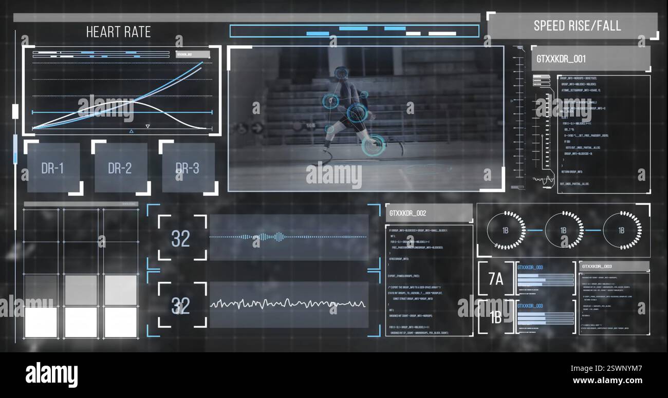 Athlete running with biometric data and performance metrics image over ...