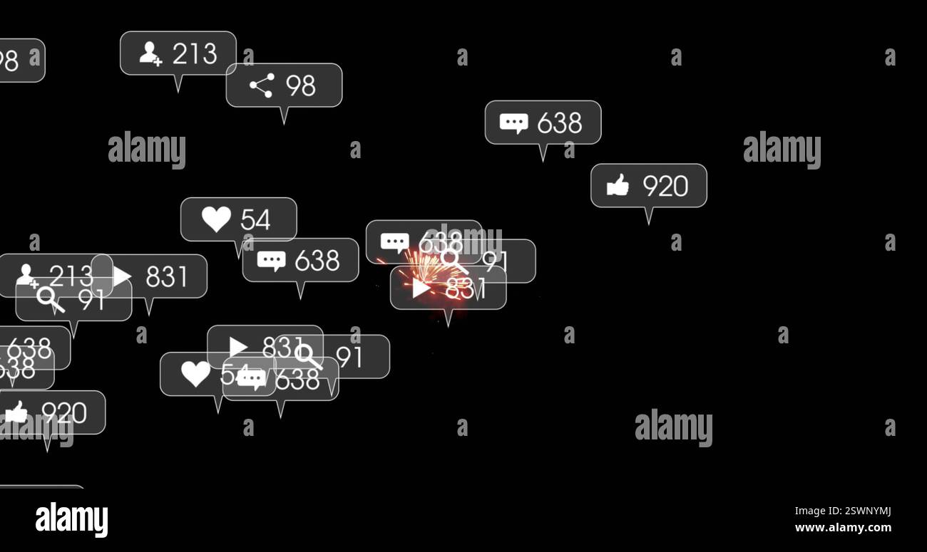 Social media notifications image over black background Stock Photo - Alamy