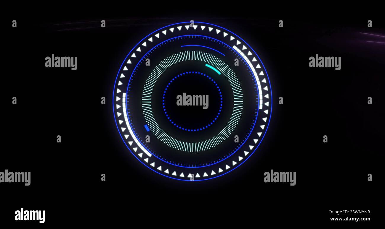 Circular futuristic interface image with rotating elements and glowing ...