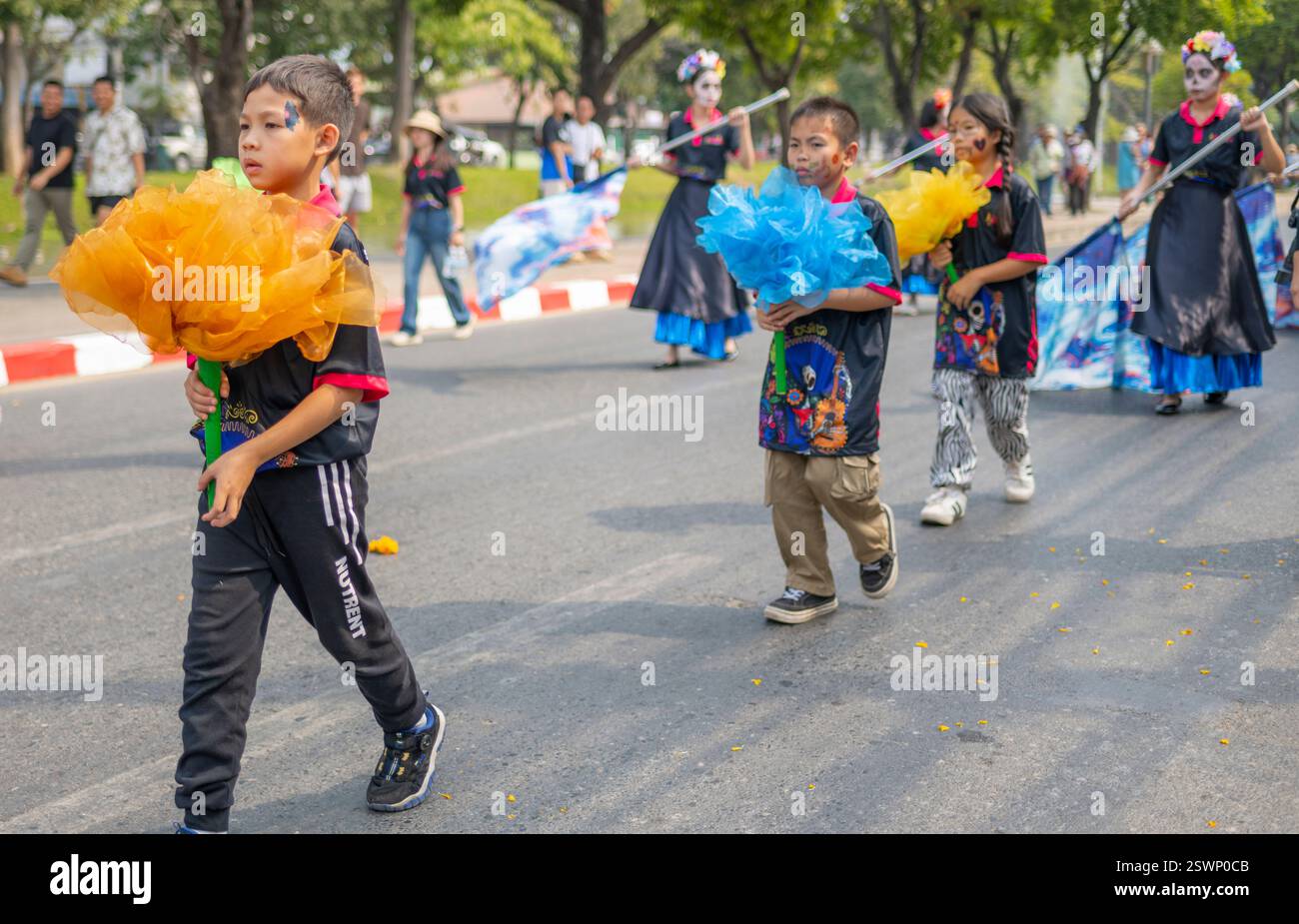 Chiang Mai,Thailand-February 08 2025: A procession of many carnival ...