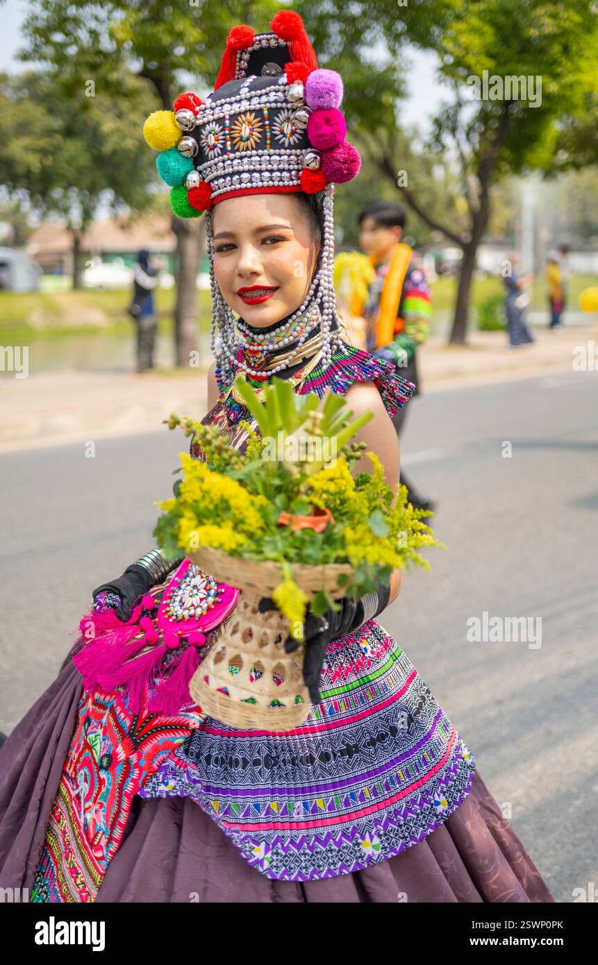 Chiang Mai,Thailand-February 08 2025: A procession of many carnival ...