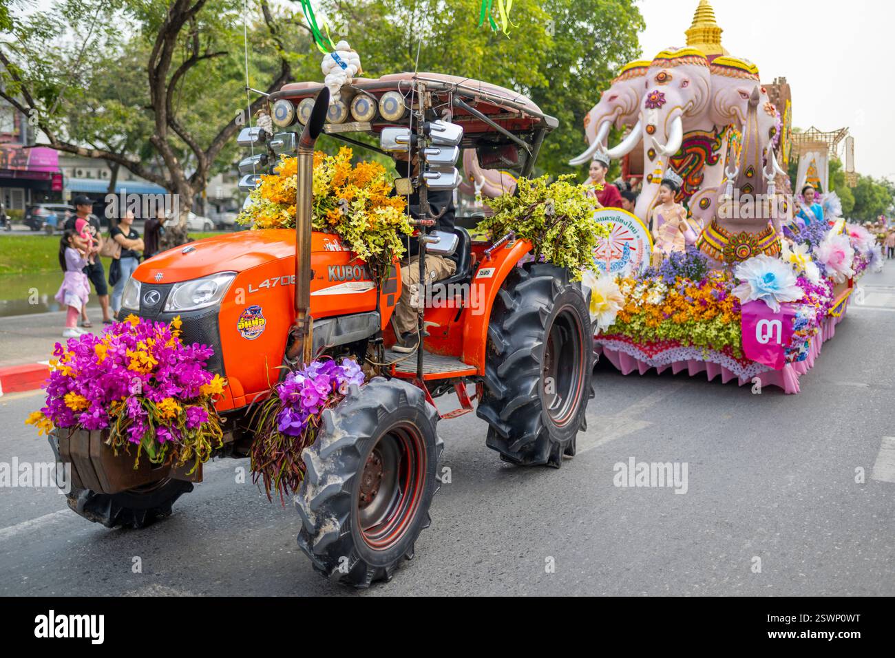 Chiang Mai,Thailand-February 08 2025: A procession of many carnival ...
