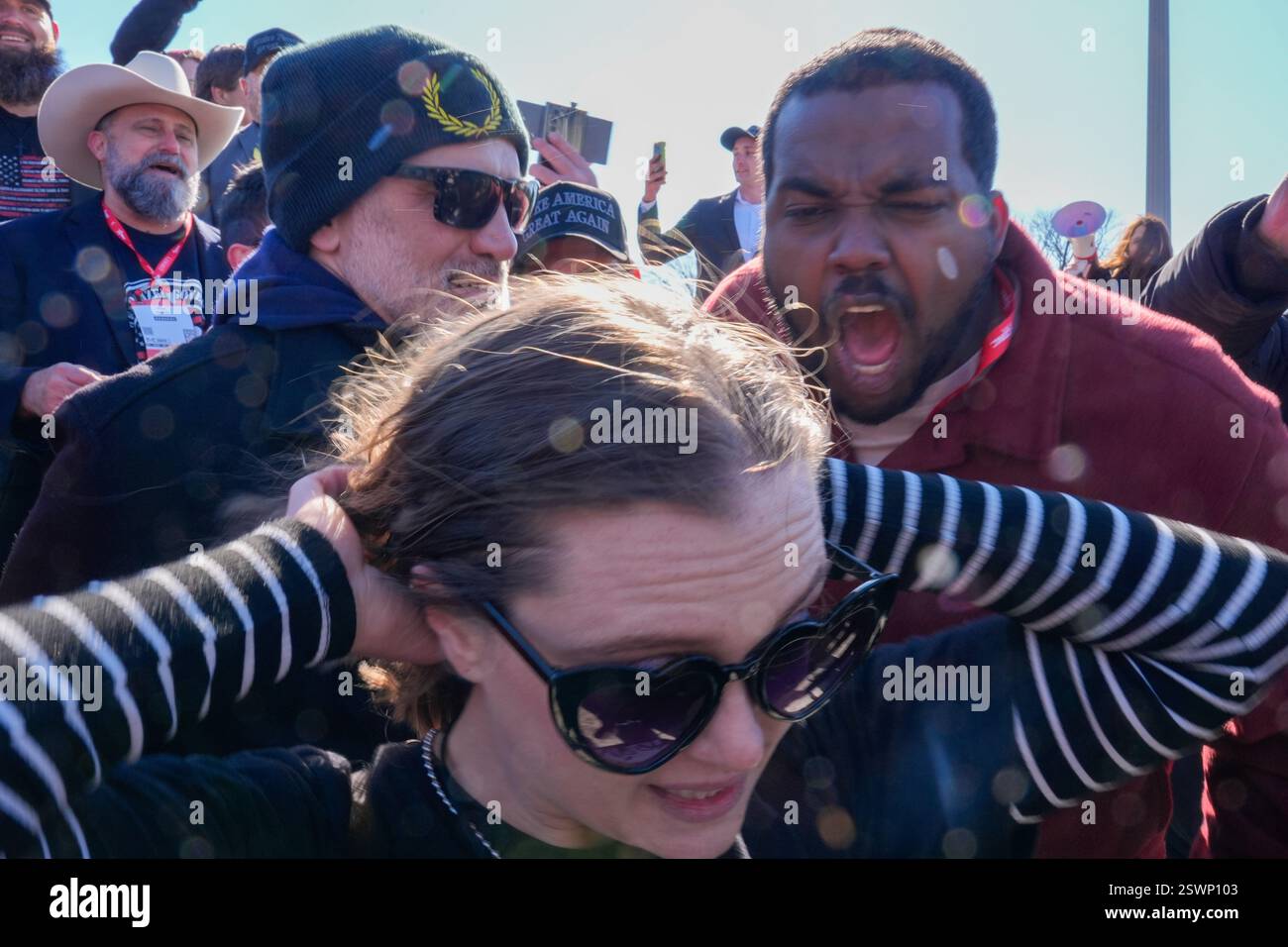 Washington, United States. 21st Feb, 2025. A protester seen infront of ...