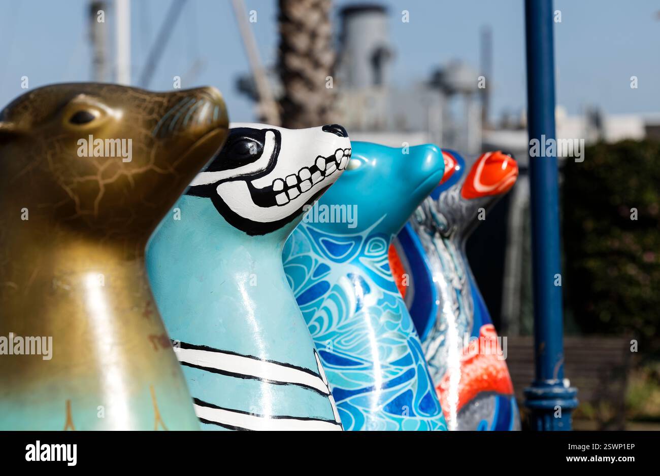 Multi coloured Sealion statues by Pier 39 and Plaza de California ...