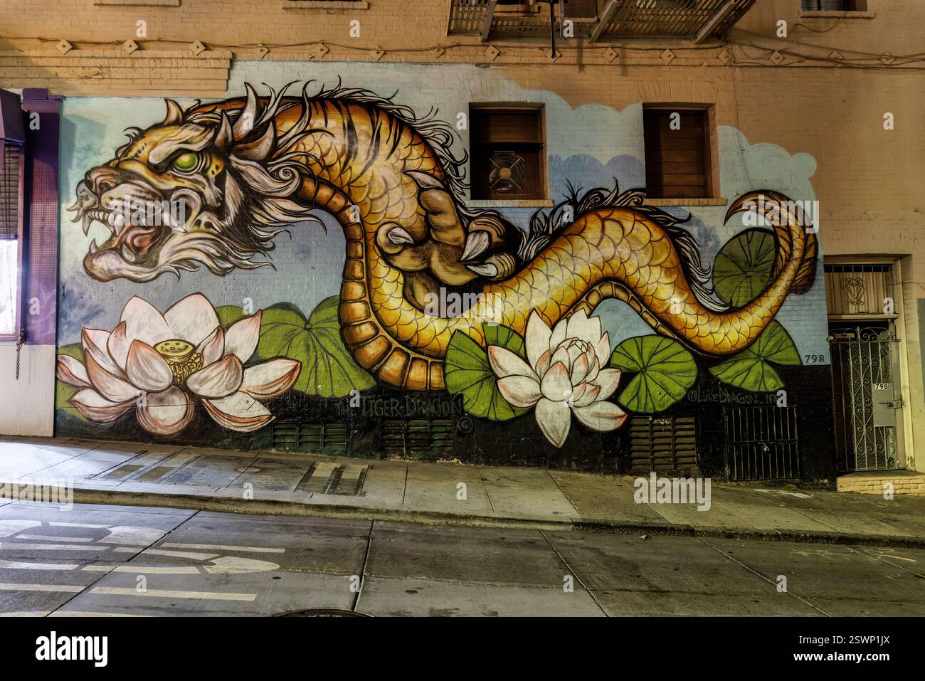 Tiger Dragon mural or street art by Luke Dragon, Grant Avenue ...