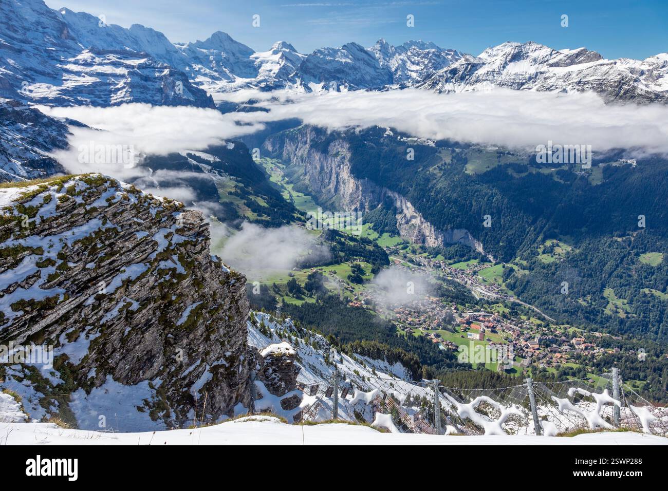 Lauterbrunnen Valley and Snowy Swiss Mountains in Spring. View from ...