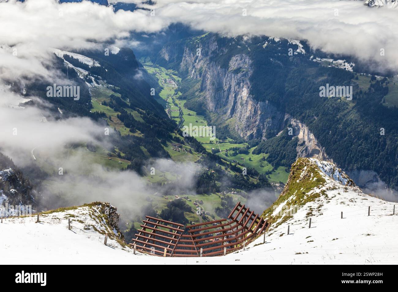 Lauterbrunnen Valley and Snowy Swiss Mountains in Spring. View from ...