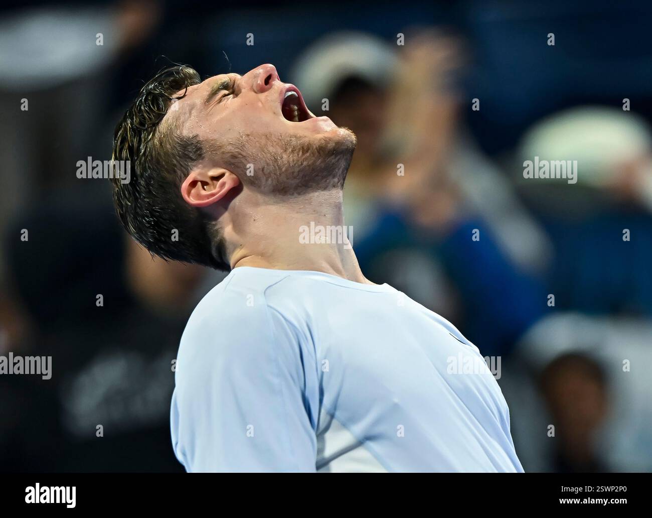 Doha, Qatar. 21st Feb, 2025. Jack Draper of Britain celebrates after ...