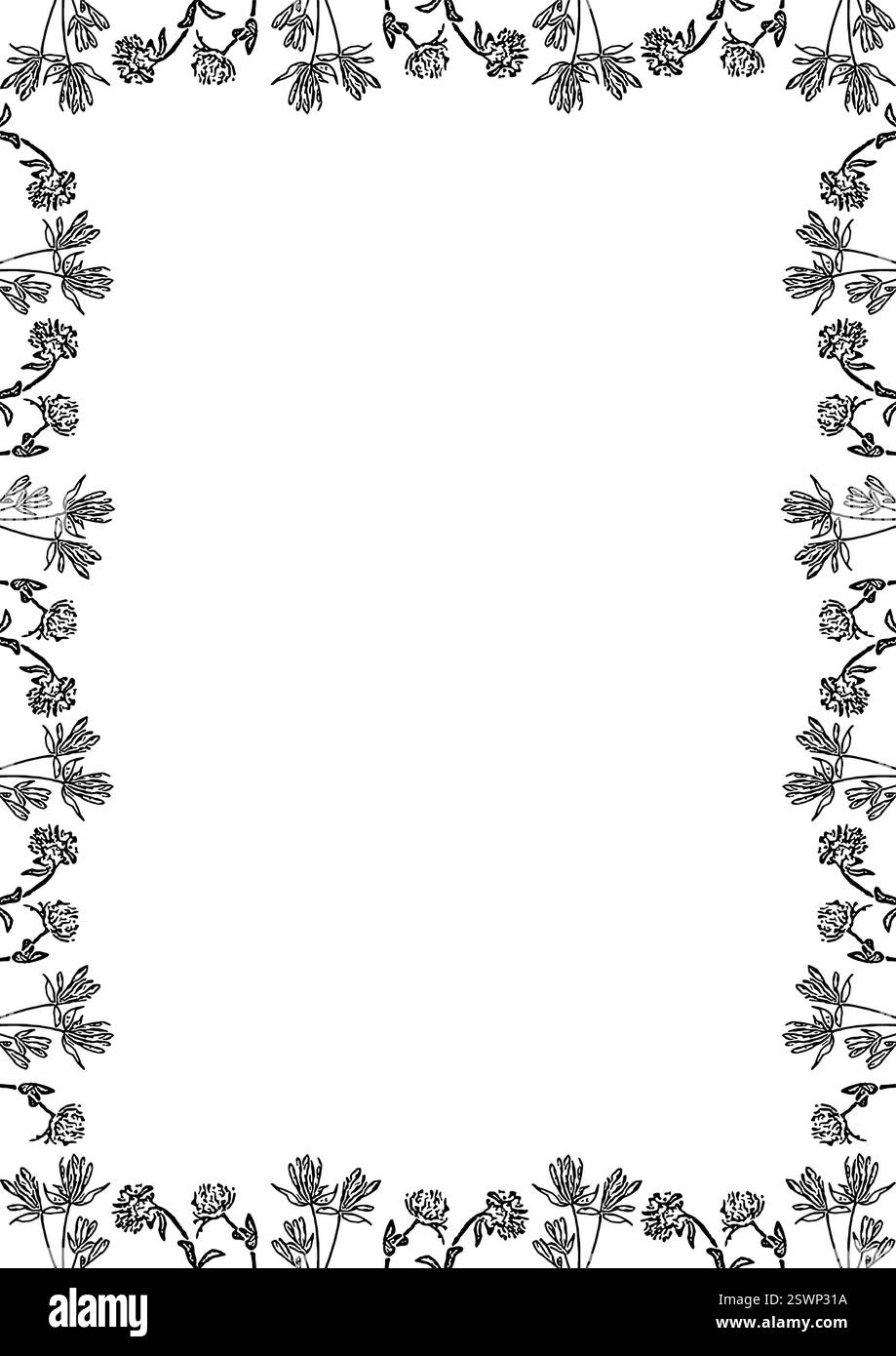 Flourish frame with blooming elements. Trendy graphic template. Cute ...