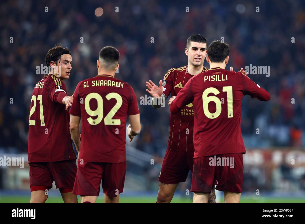 Rome, Italy. 20th Feb, 2025. Niccolo' Pisilli of Roma celebrates with ...