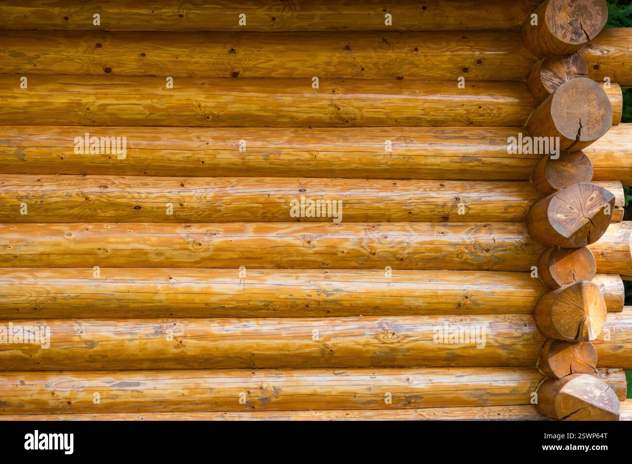 Log cabin wooden wall texture with natural wood grain and knot Stock ...