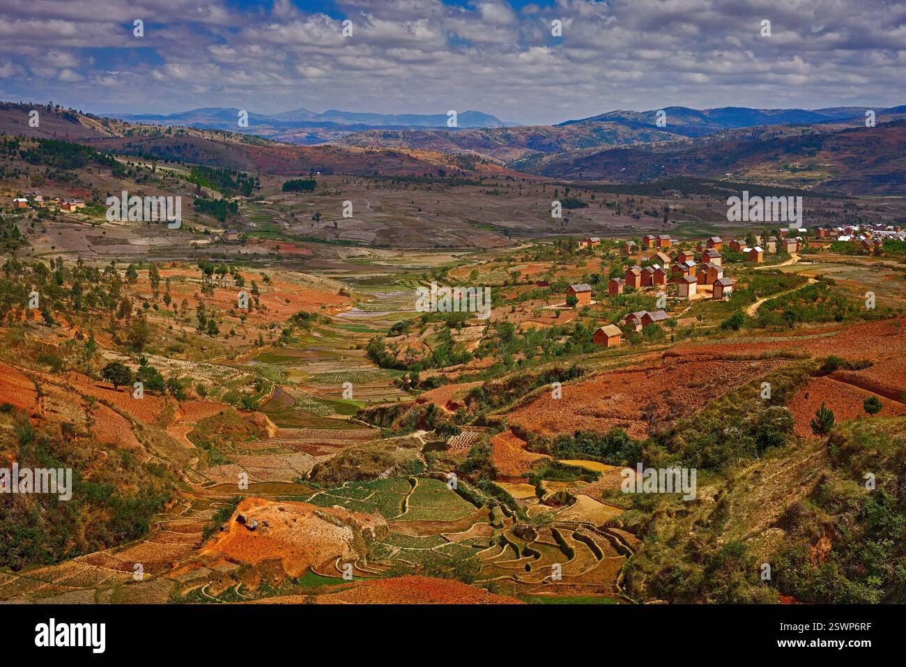 Fieds and villages without trees and forrst. Destroyed landscape area ...