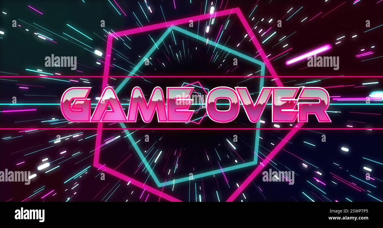 Image of game over text over neon shapes Stock Photo - Alamy