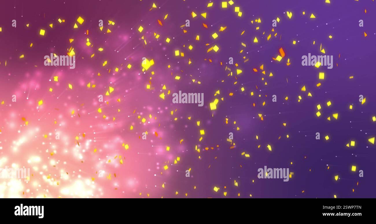 Colorful confetti falling image over pink and purple background Stock Photo - Alamy