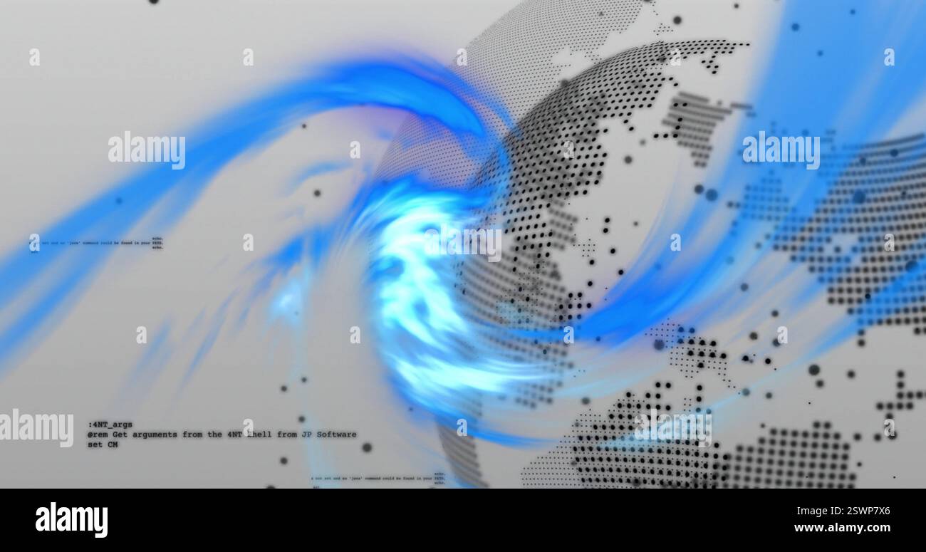 Digital globe with blue swirling image over dotted world map Stock ...