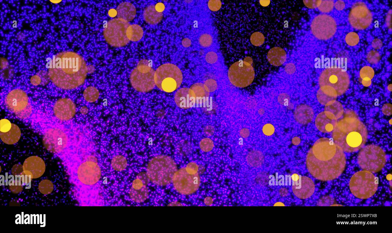 Colorful particles and glowing circles image over dark background Stock ...