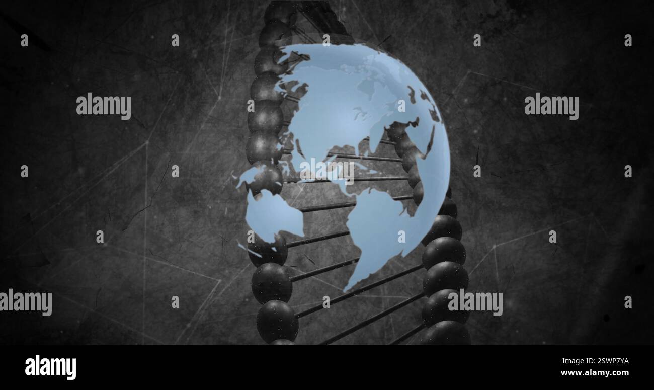 DNA strand and globe image, scientific data processing concept Stock ...