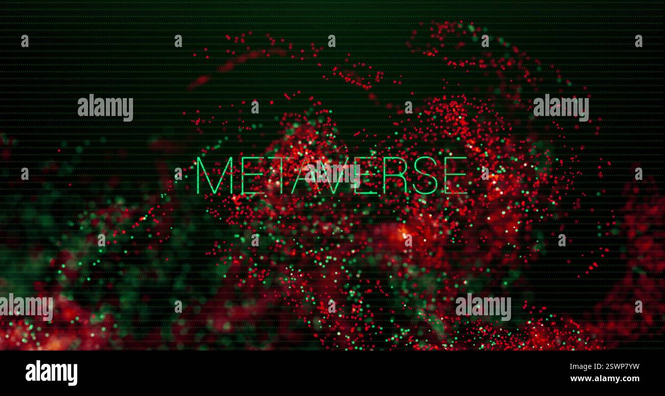 Metaverse text over abstract red and green particles image Stock Photo ...