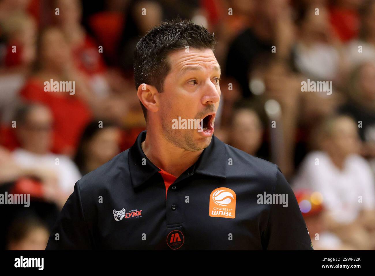 Ryan Petrik, head coach of the Perth Lynx reacts during the WNBL Semi ...