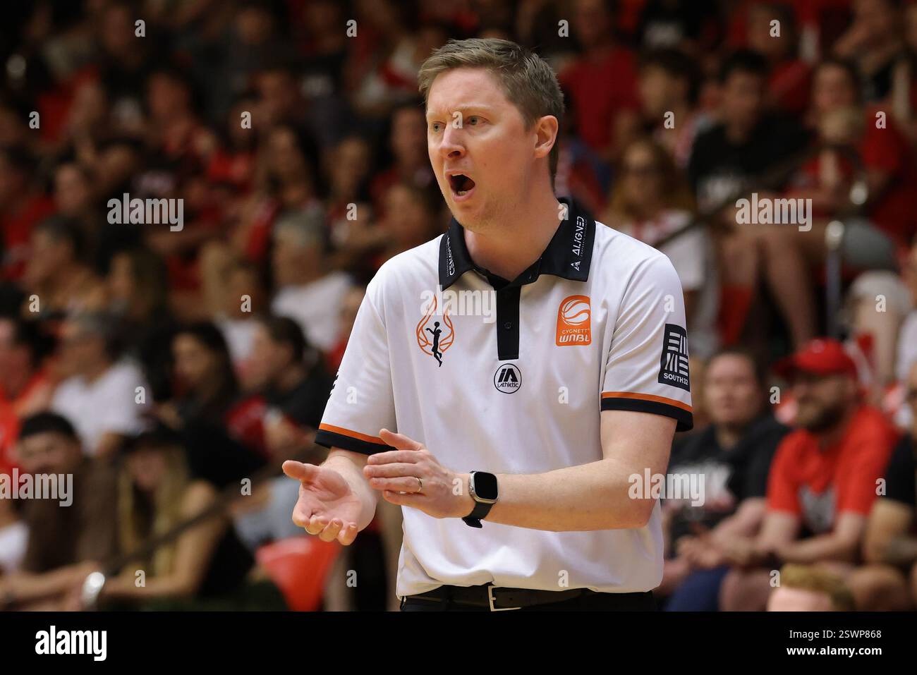 Shannon Seebohm, head coach of Townsville Fire reacts during the WNBL ...