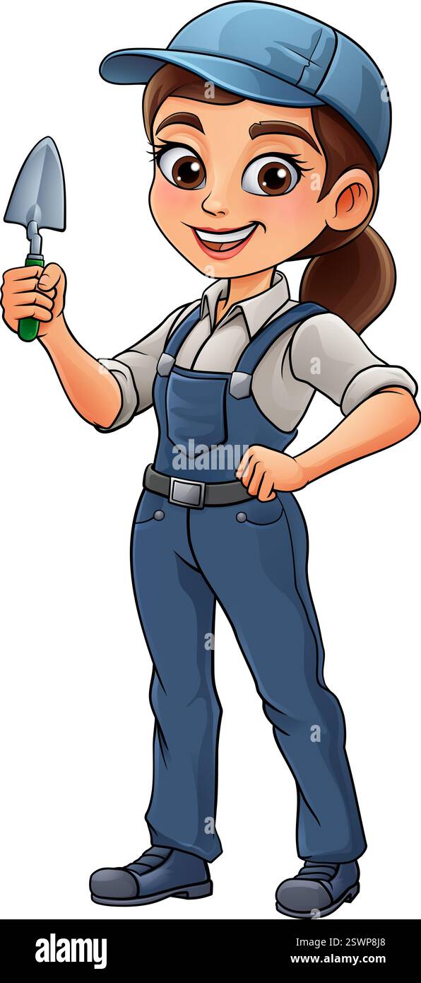 Happy cartoon woman construction Cut Out Stock Images & Pictures - Alamy