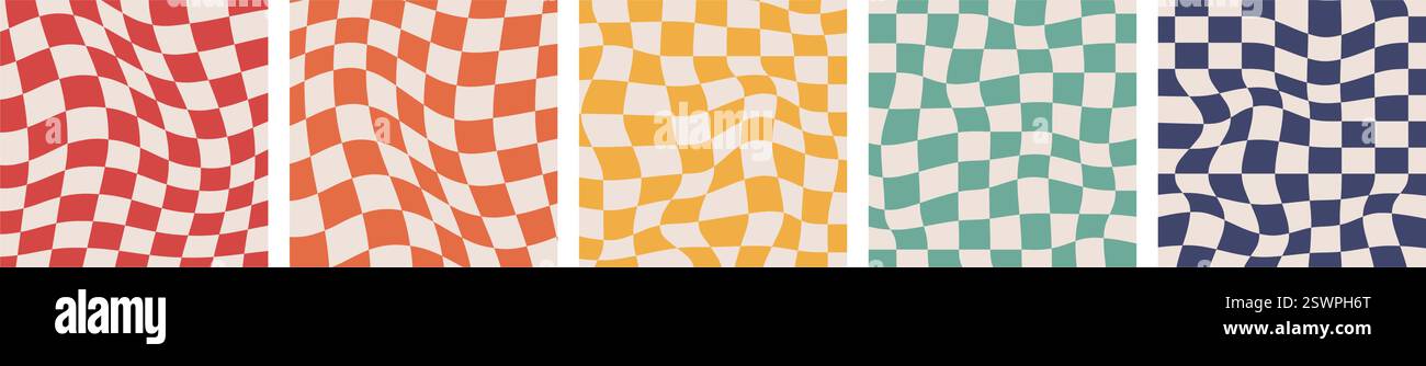 Groovy Distorted Checkered Background. Retro Twisted Trendy Waves ...