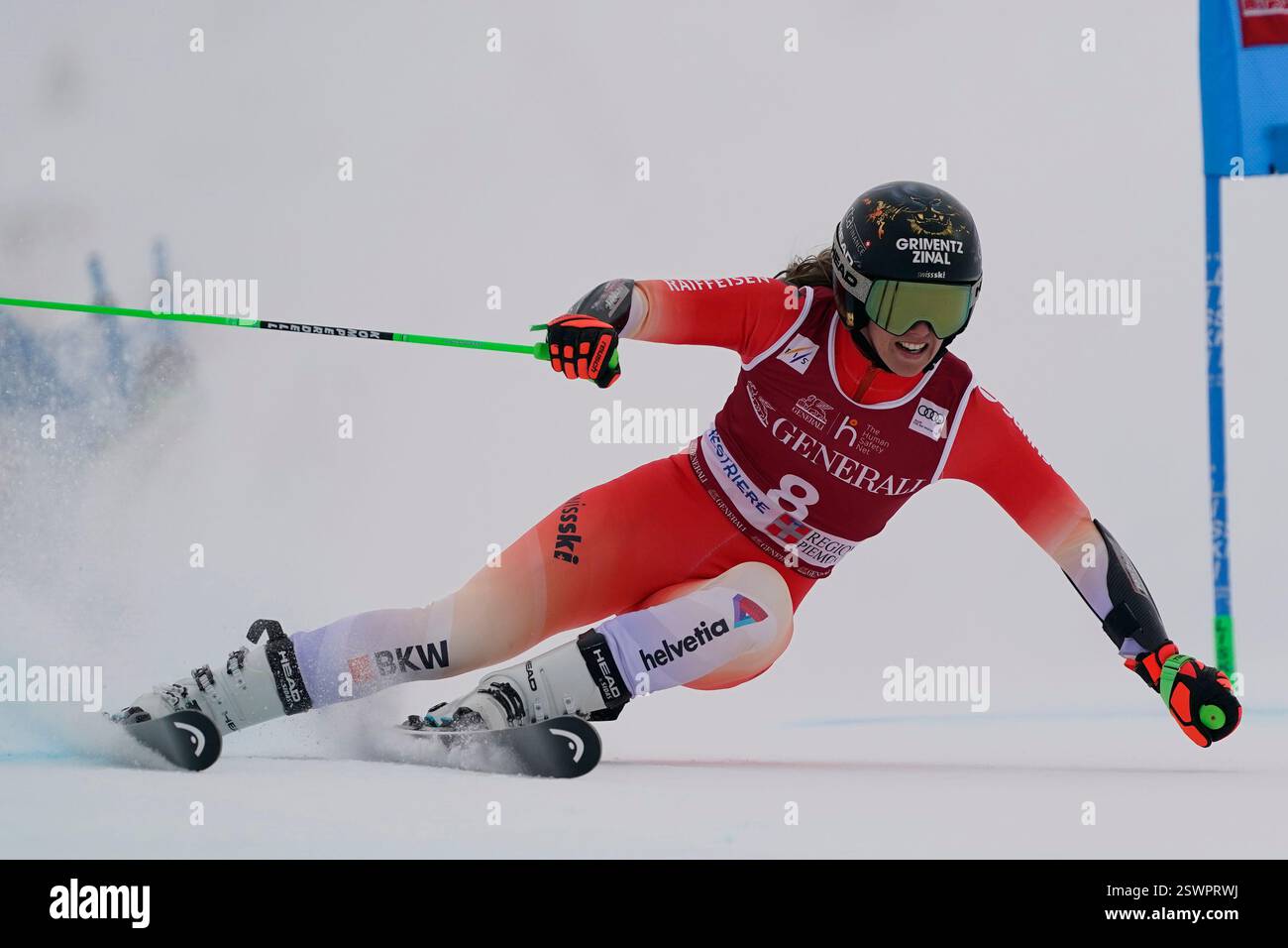 Switzerland's Camille Rast speeds down the course during an alpine ski ...