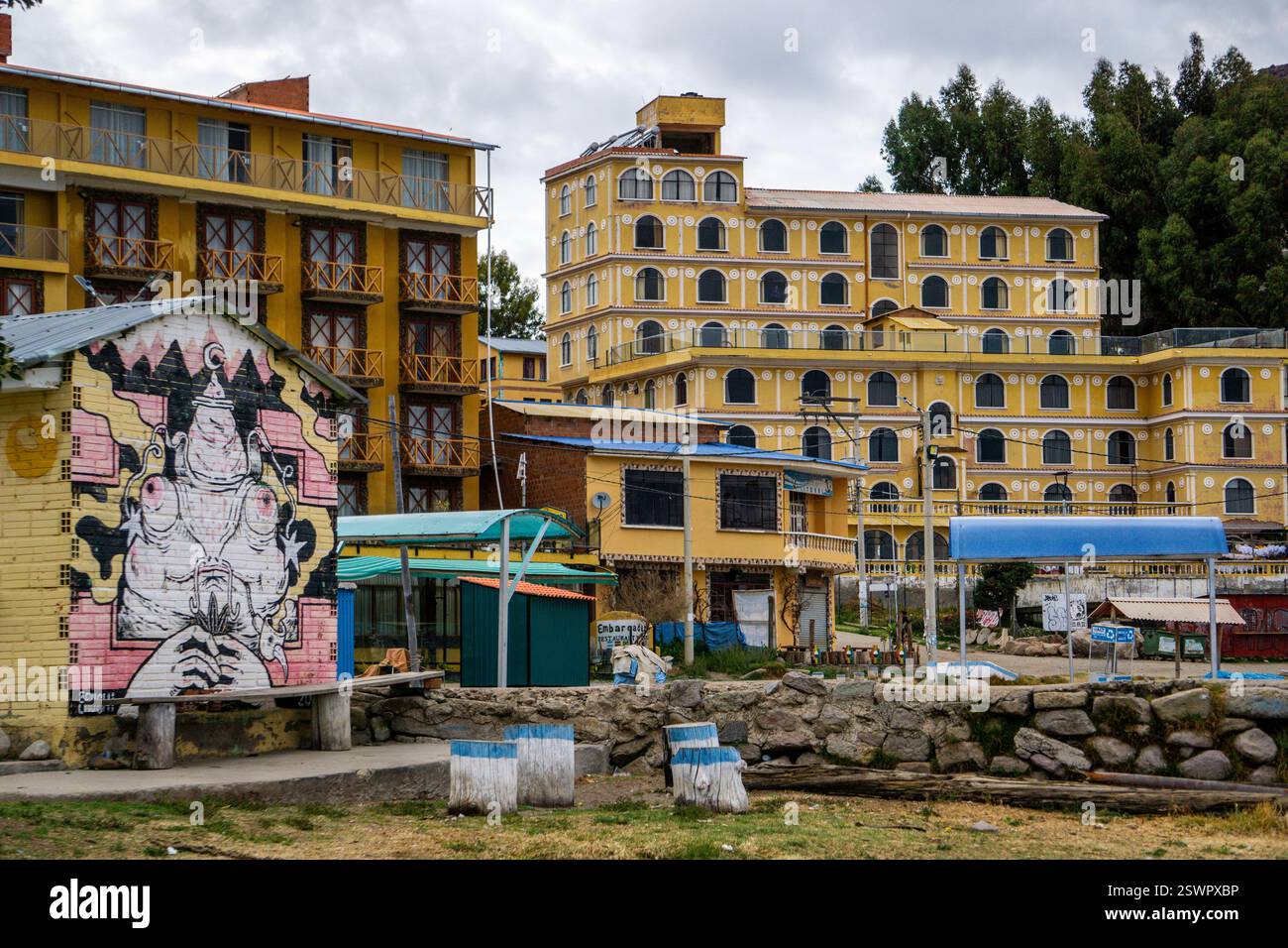 Scenic View of Traditional and Modern Buildings in Copacabana Bolivia ...