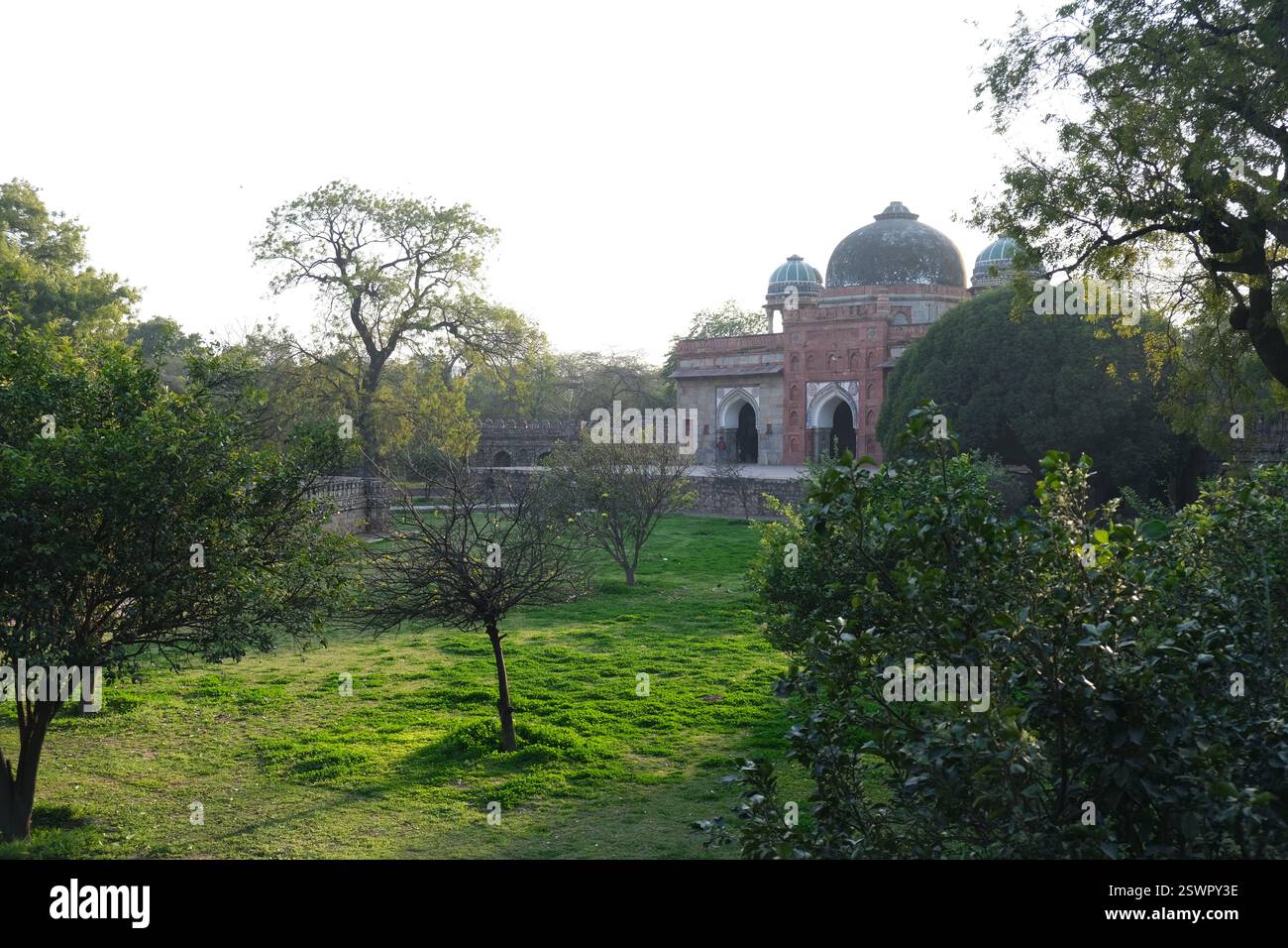 Afternoon sunlight in gardens that are part of the Mughal-era Humayun's ...