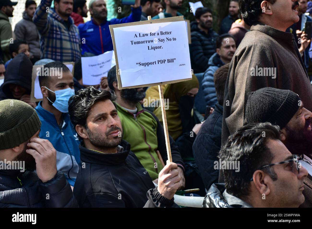 Srinagar, India. 22nd Feb, 2025. A supporter of The Jammu and Kashmir ...