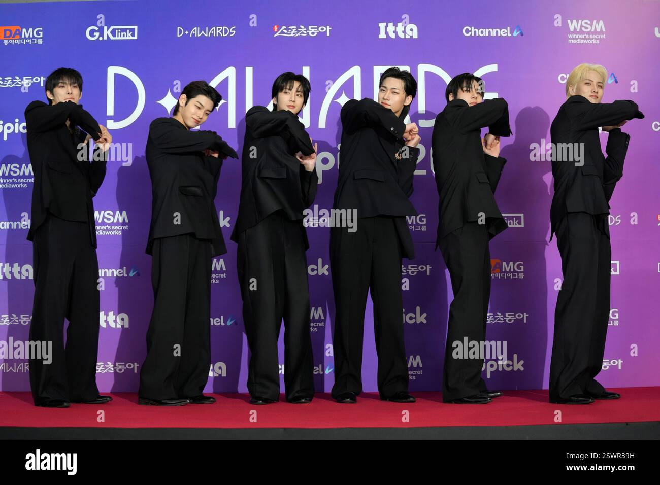 Members of South Korean K-Pop group 82MAJOR pose for photos during the ...