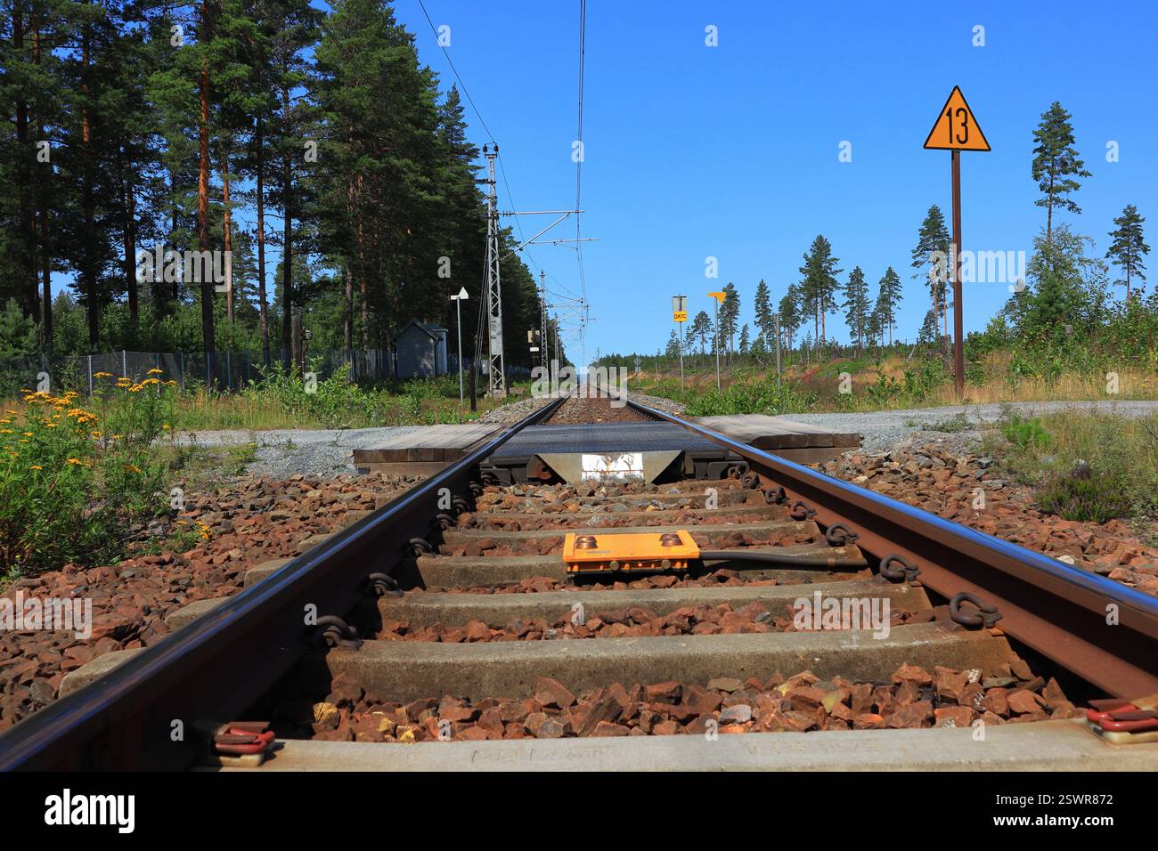 Railroad tack a sunny summer day. Long distance view at railroads for ...