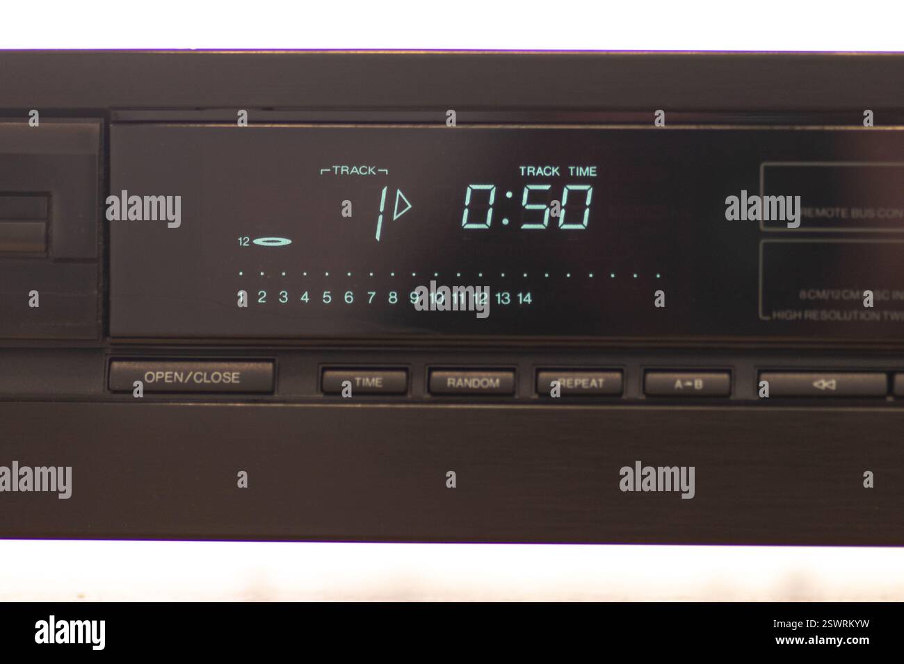 Close-up image of a digital audio display showing track progression and ...