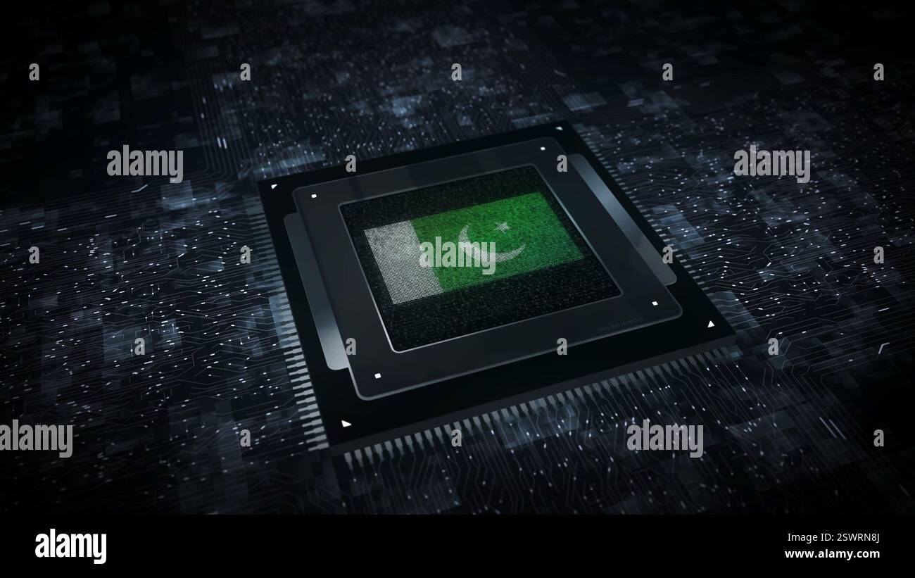 Pakistan digital technology flag cyber on on computer CPU in background ...