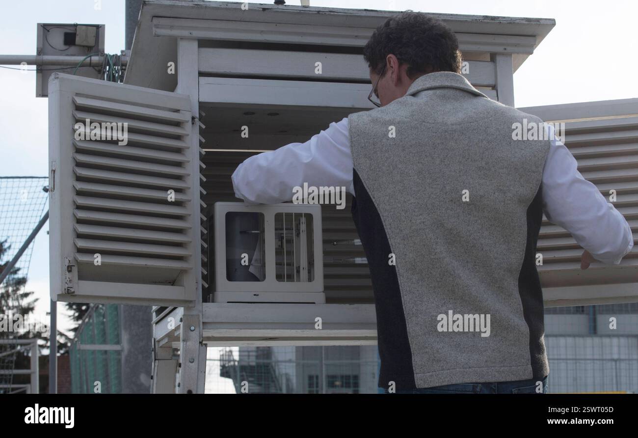 weather station with different measuring instruments, observing weather ...