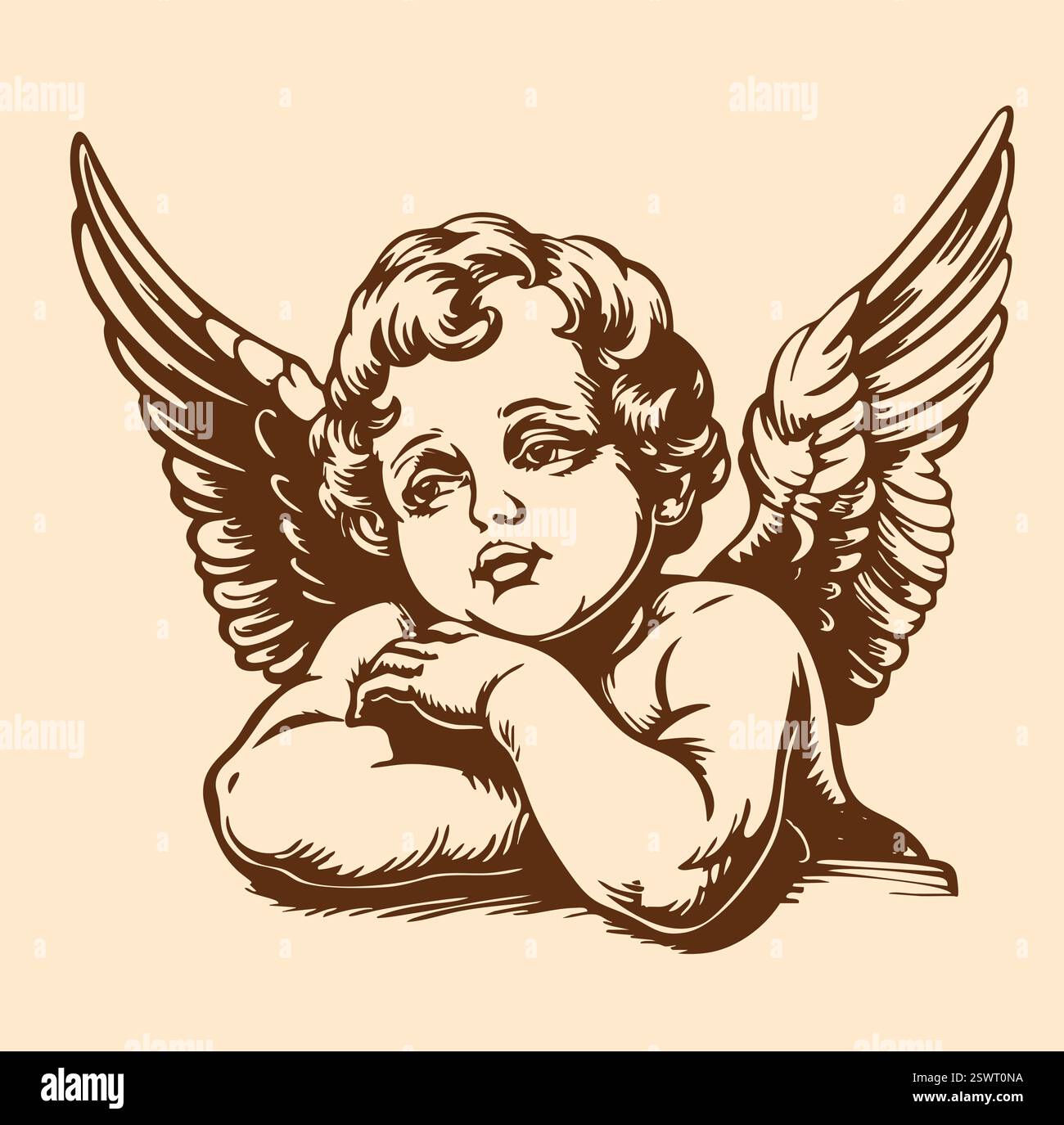 Baby angel line drawing. Isolated . Cherub wings. Vector illustration ...