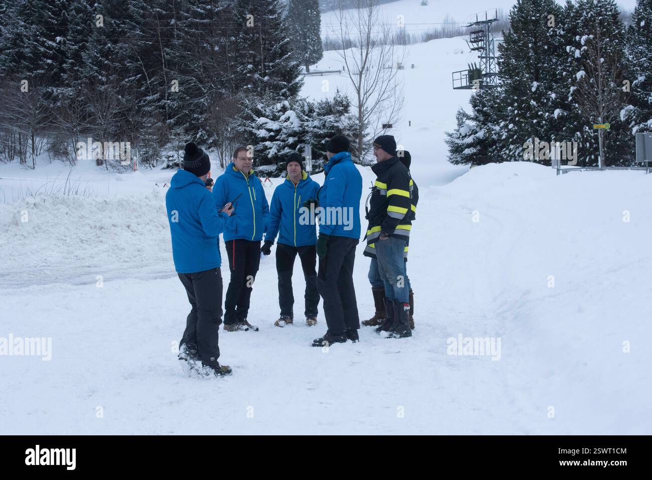 avalanche warning commission in the mountains of the alps in winter ...