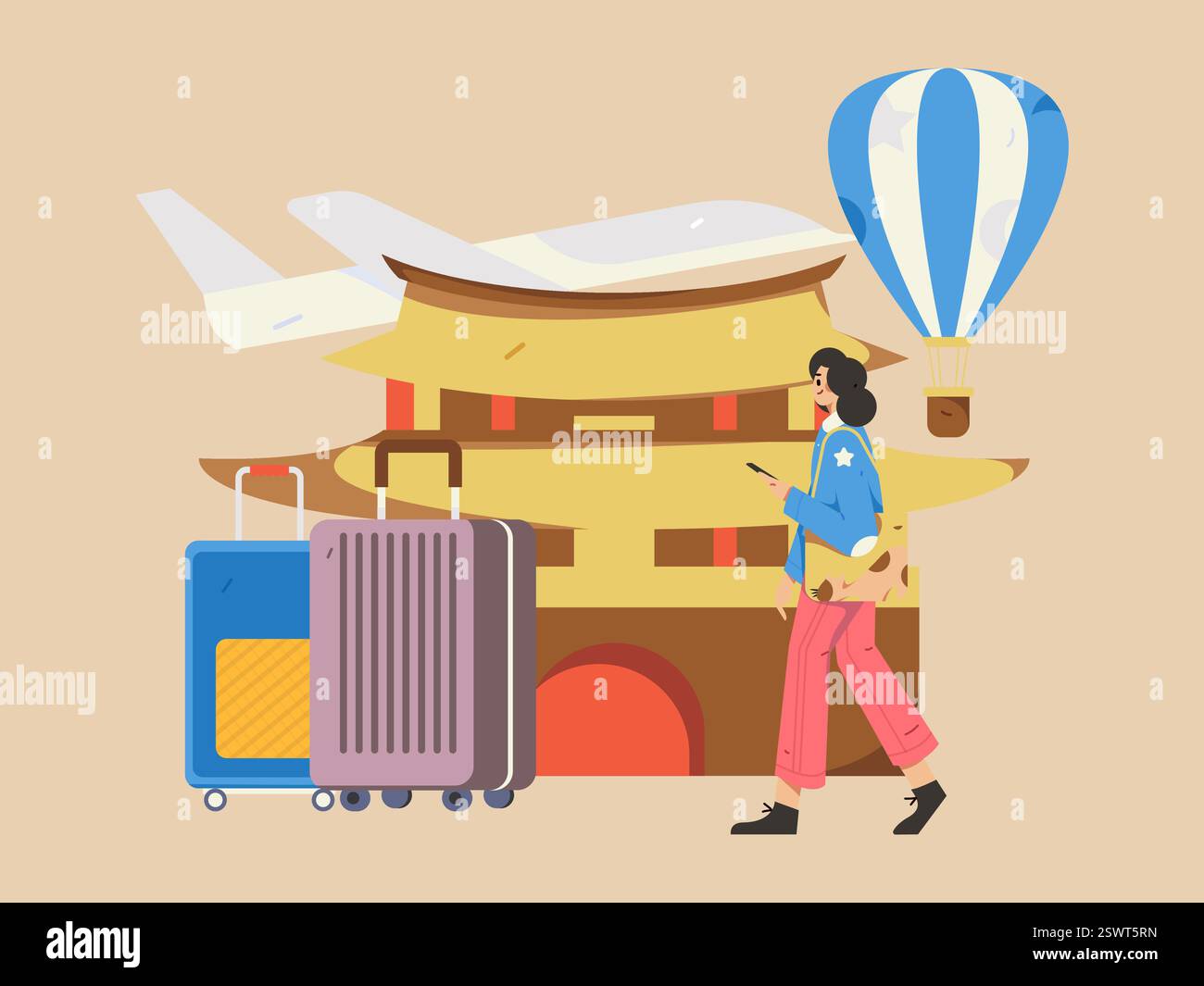 Holiday travel travel characters internet background vector hand drawn ...