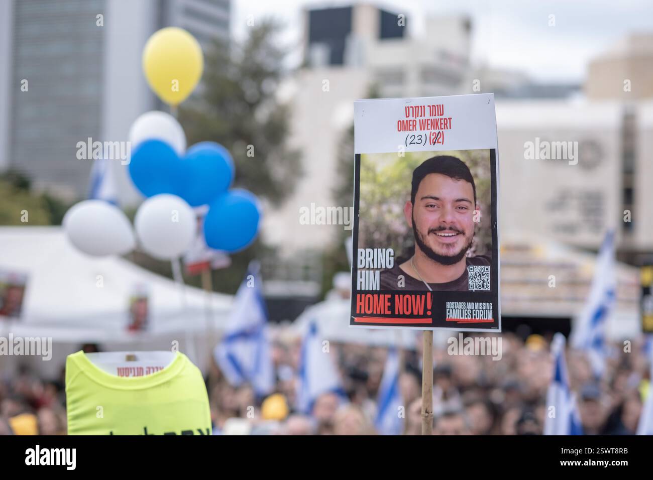 February 22, 2025, Tel Aviv, Tel Aviv, Israel: People watch the release ...