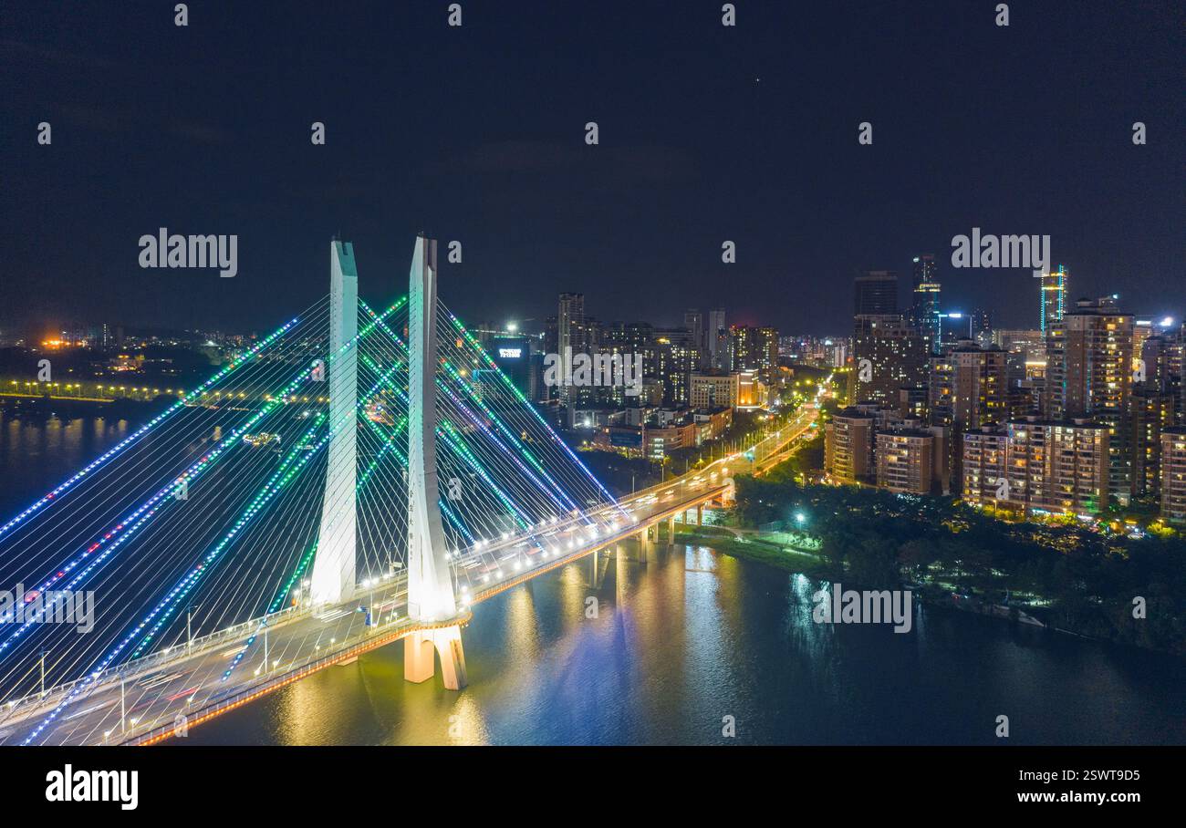 City night view of Hesheng Bridge and Huizhou bridge in Huizhou ...