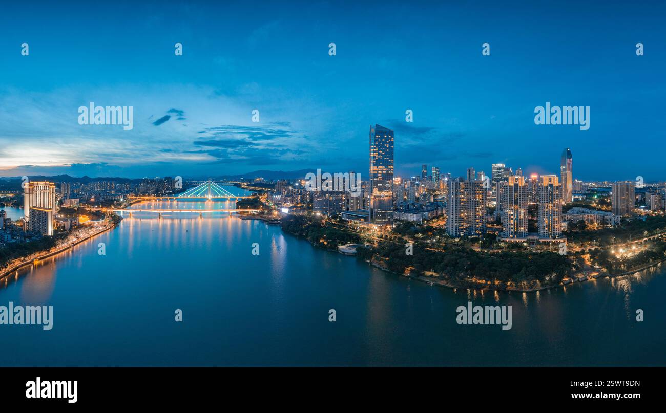 City night view of Hesheng Bridge and Huizhou bridge in Huizhou ...