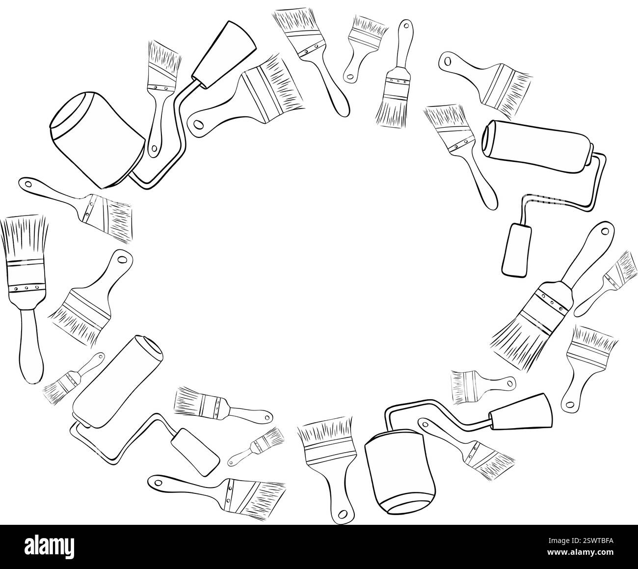 Painter tools oval Frame with graphic line ink vector Paint brushes and ...