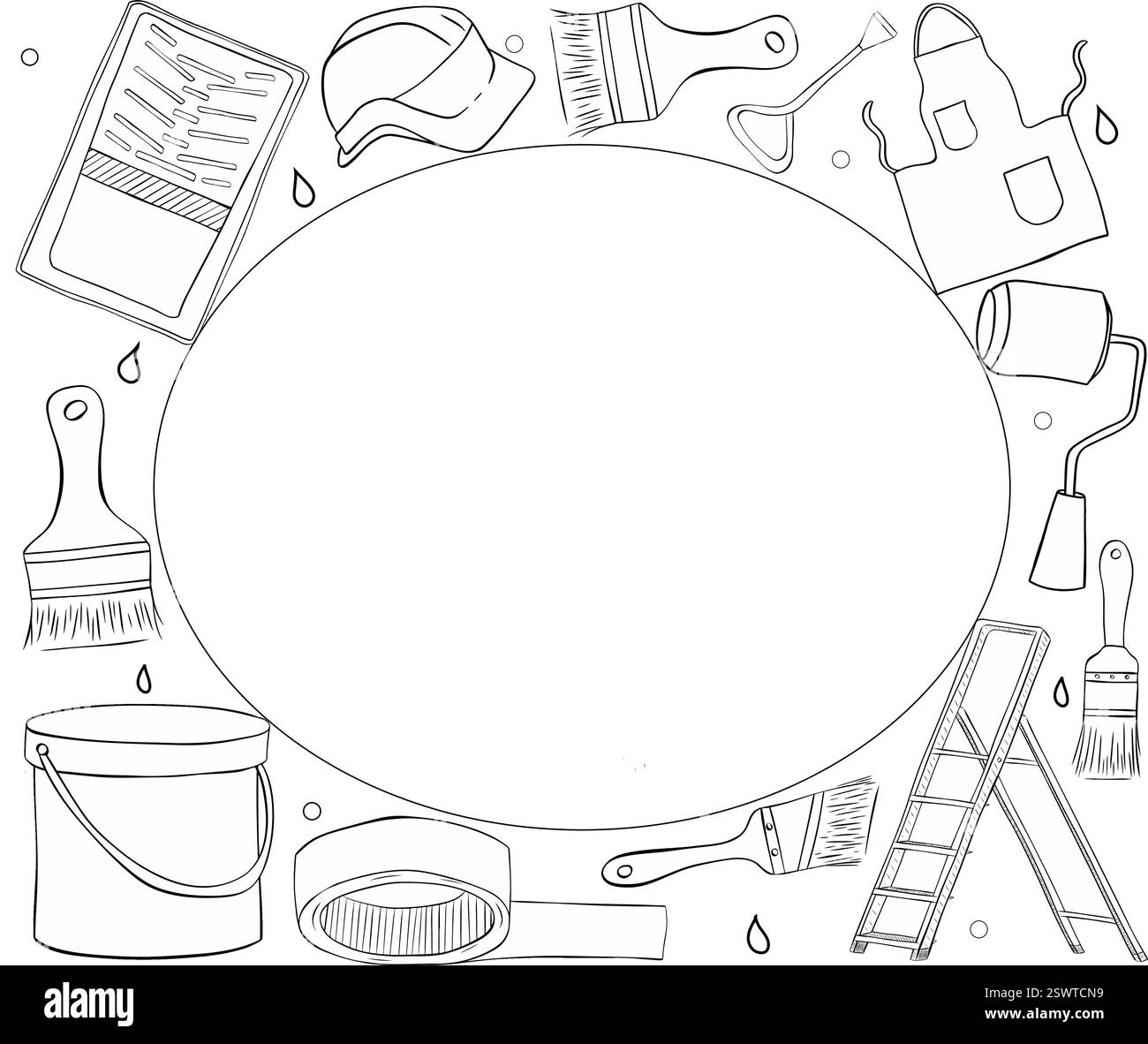 Black and white graphic line ink vector oval frame in rectangle with ...