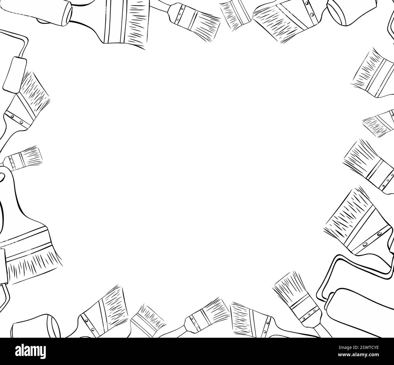 Painter tools brushes and rollers rectangle frame. White graphic ink ...